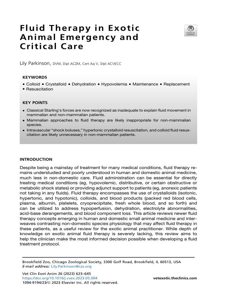 Fluid Therapy in Exotic Animal Emergency and Critical Care. Parkinson.2023 | PDF | Shock ...