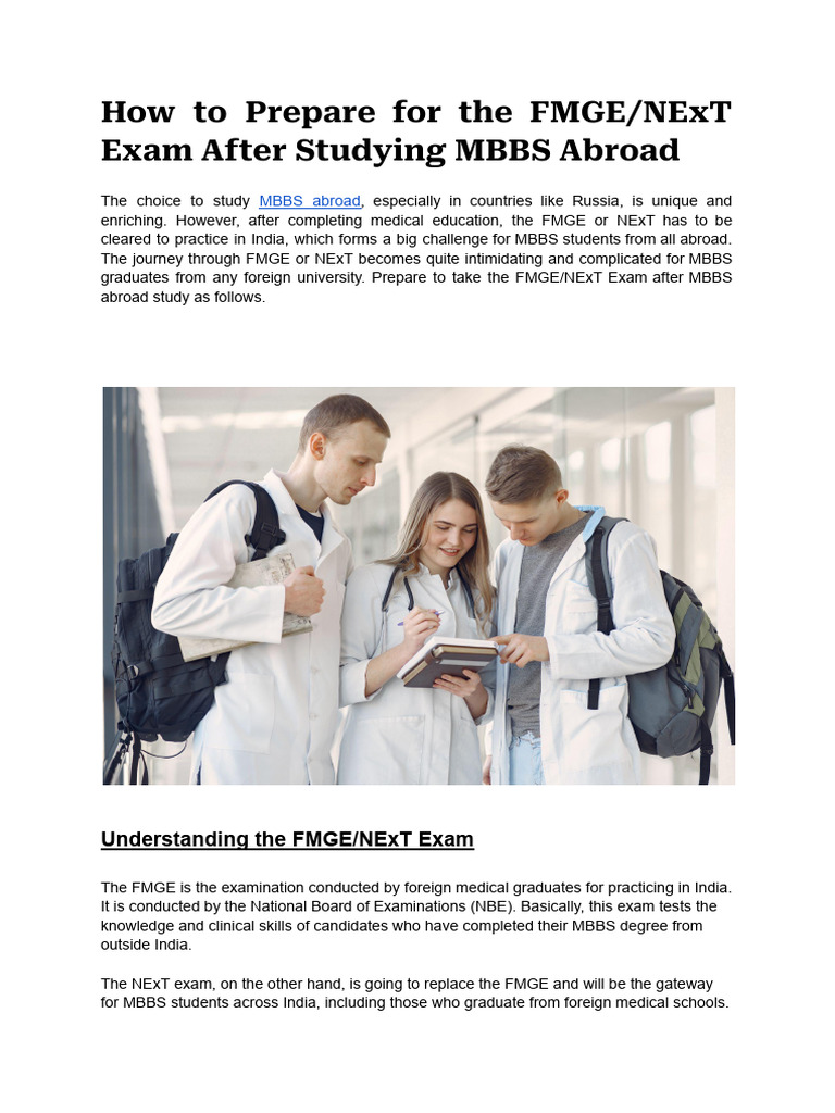 How to Prepare for the FMGE_NExT Exam After Studying MBBS Abroad | PDF ...