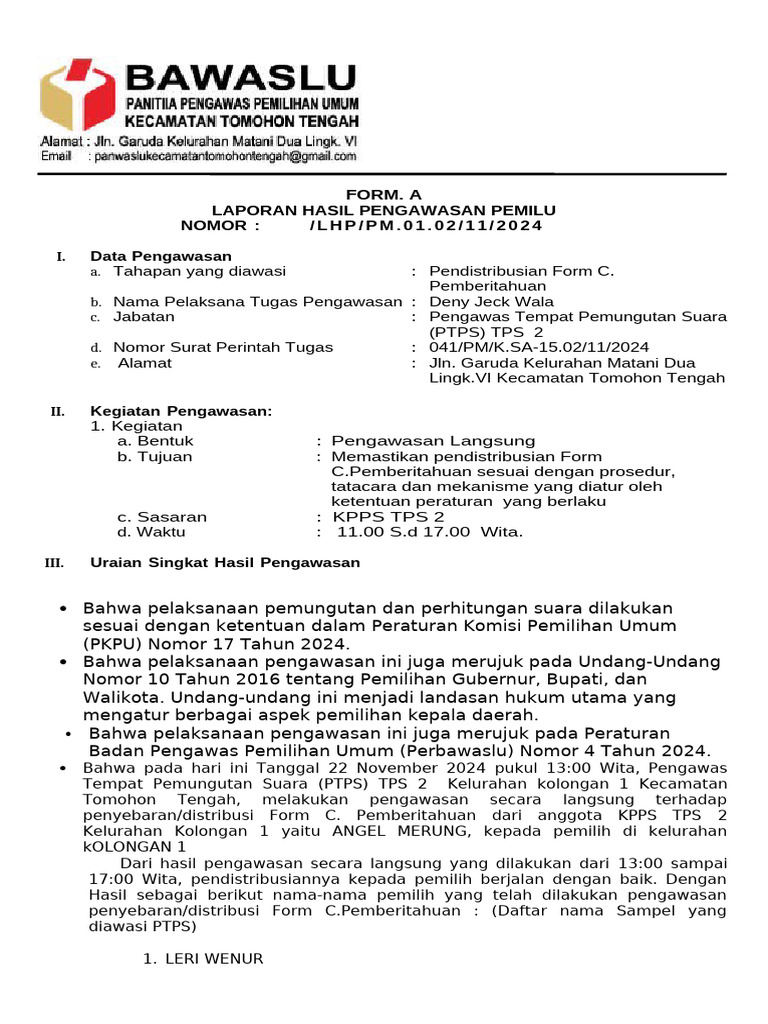 LHP_PTPS 2_Kolongan Satu_Distribusi_Form_C._Pemberitahuan | PDF