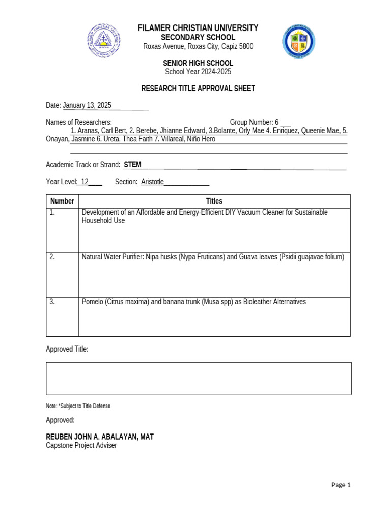 Research Title Approval Sheet 2 | PDF