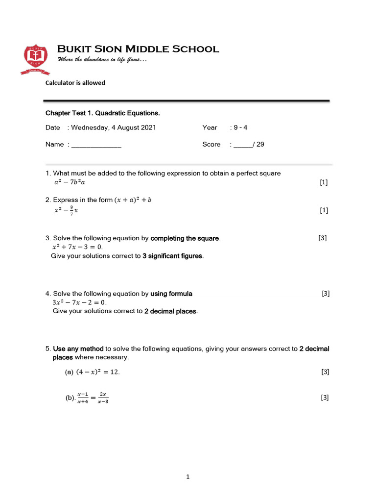 9 4 Chapter Test 1 Pdf Elementary Mathematics Applied Mathematics