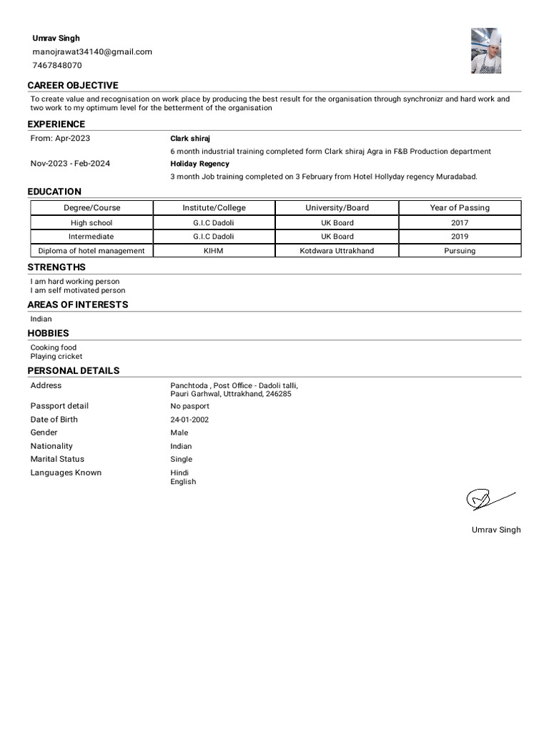 Resume_Umrav Singh_Format1 | PDF