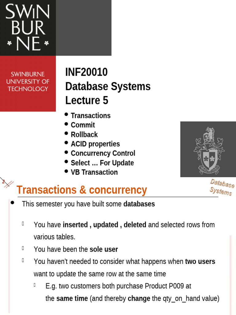 INF20010 LEC 05 Trans Concurrency VBTrans-1 | PDF | Database Transaction | Databases