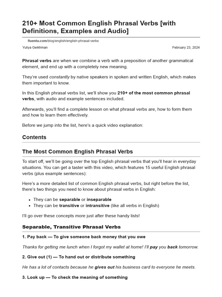 210+ Common English Phrasal Verbs | PDF | Verb | Grammatical Tense