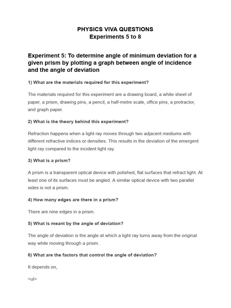 Physics Viva questions (exp 5-8) | PDF | Optics | Mirror