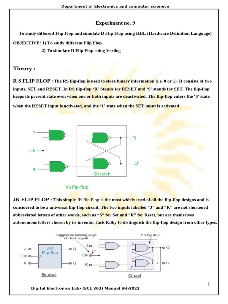 Experiment 9_DE_D flip flop | PDF | Computer Science | Electrical Circuits