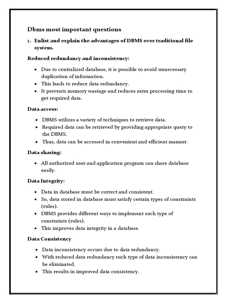 Dbms most important questions | PDF | Relational Database | Relational Model