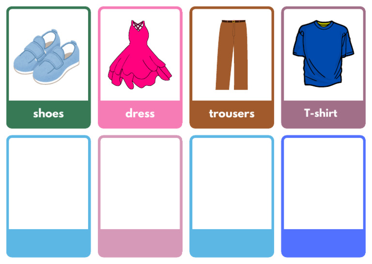 Colorful Illustrative English Clothes Flashcards | PDF