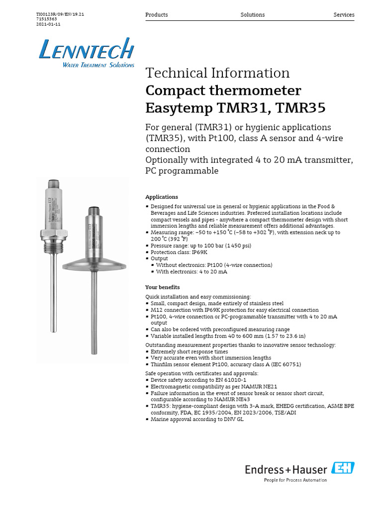 Endress Hauser Easytemp TMR31 Data en L | PDF | Power Supply ...