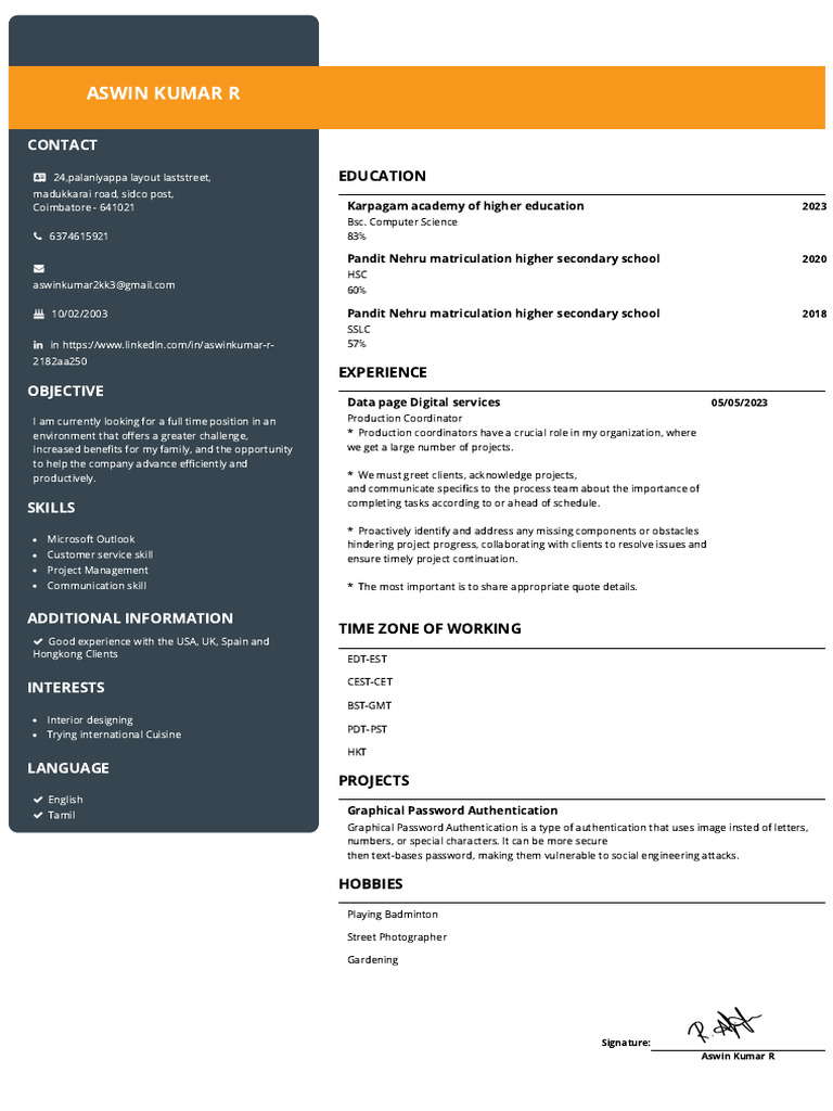 Aswinkumar.R Resume | PDF | Computing