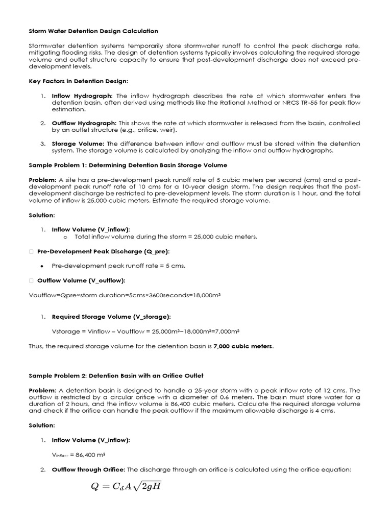 Storm Water Detention Design Calculation 1 | PDF | Discharge (Hydrology ...