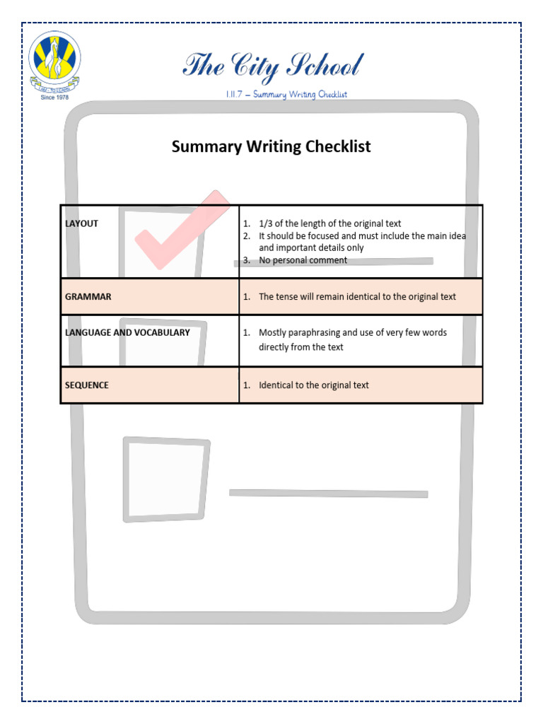 1.11.7 - Summary Writing Checklist | PDF