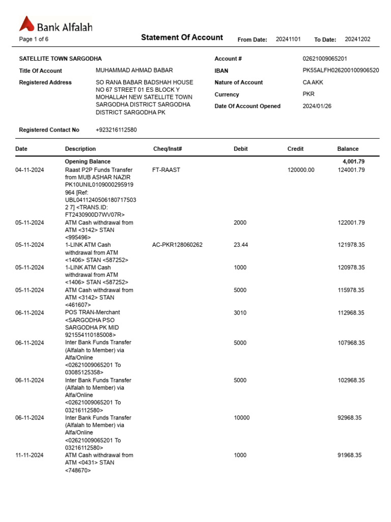 Statement of Account | PDF | Cheque | Automated Teller Machine