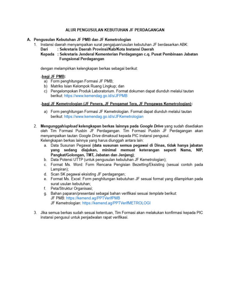 Alur Pengusulan Kebutuhan JF Perdagangan (Baru) | PDF