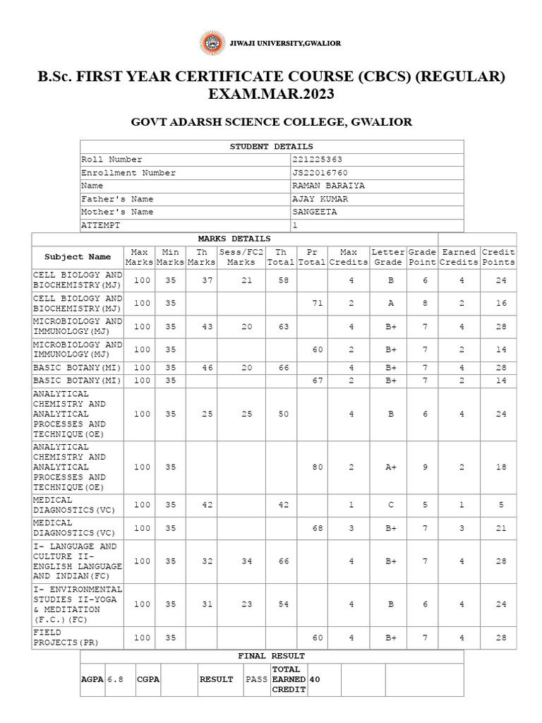 First Year Result. | PDF