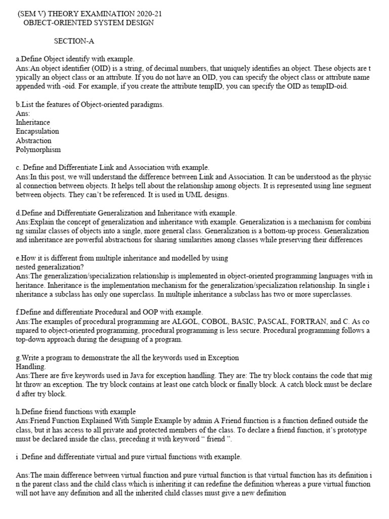 OOSD AKTU PAPER 20-21 Solutions | PDF | Inheritance (Object Oriented Programming) | Class ...