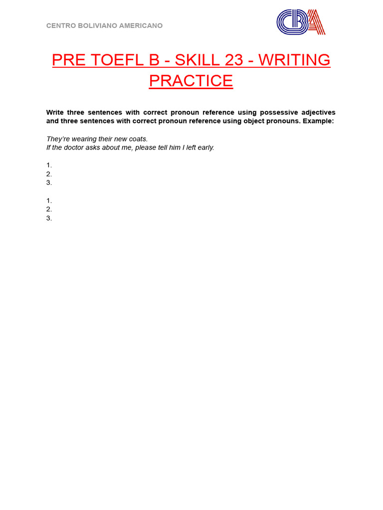 Skill 23 - Writing Practice - Pronoun Reference | PDF