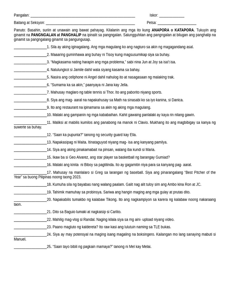 Anapora at Katapora Aktivity | PDF