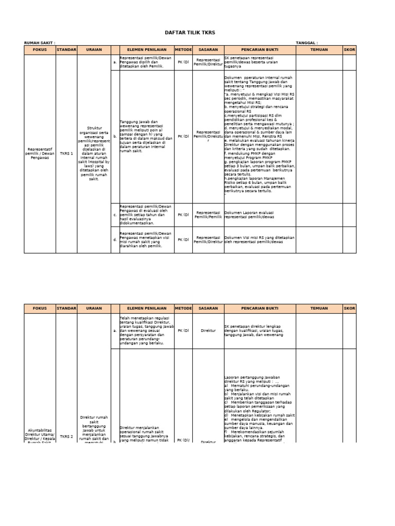Instrumen Standar Akreditasi Rs Lars DHP | PDF