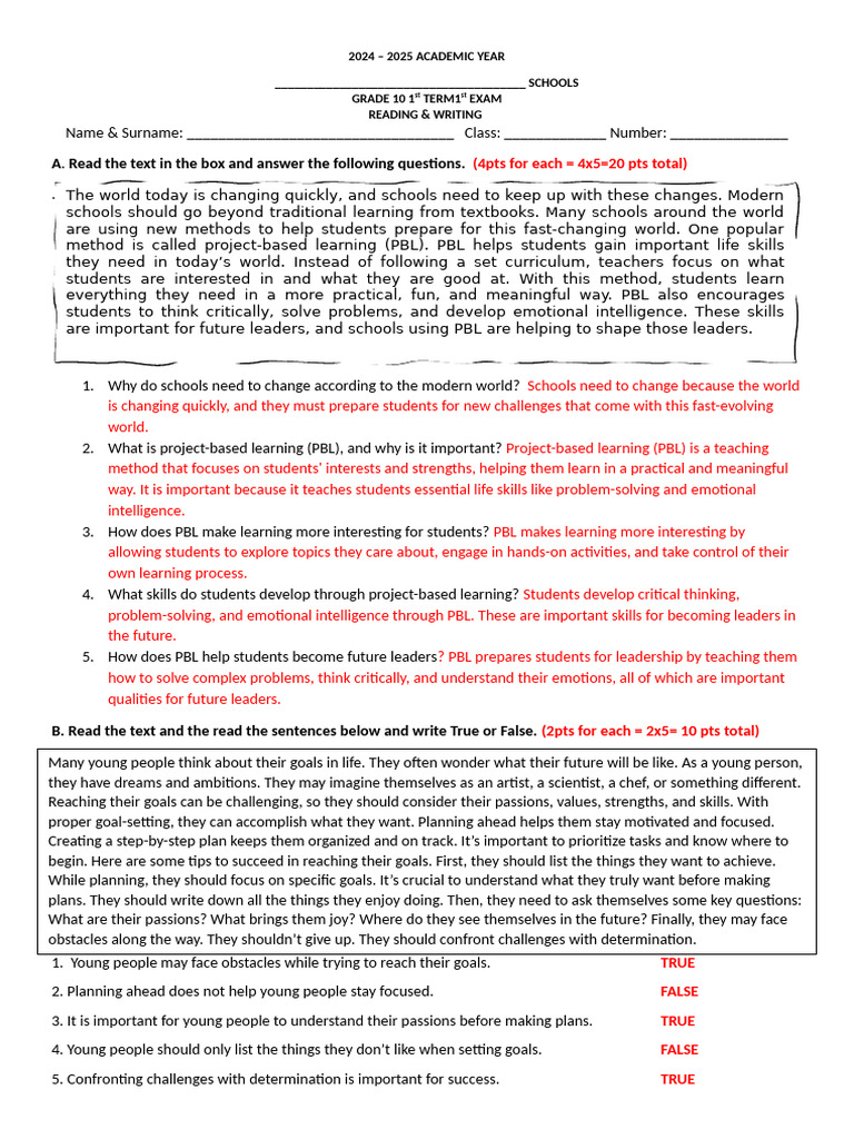 GRADE 10 Reading Writing - Answer Key | PDF | Project Based Learning ...