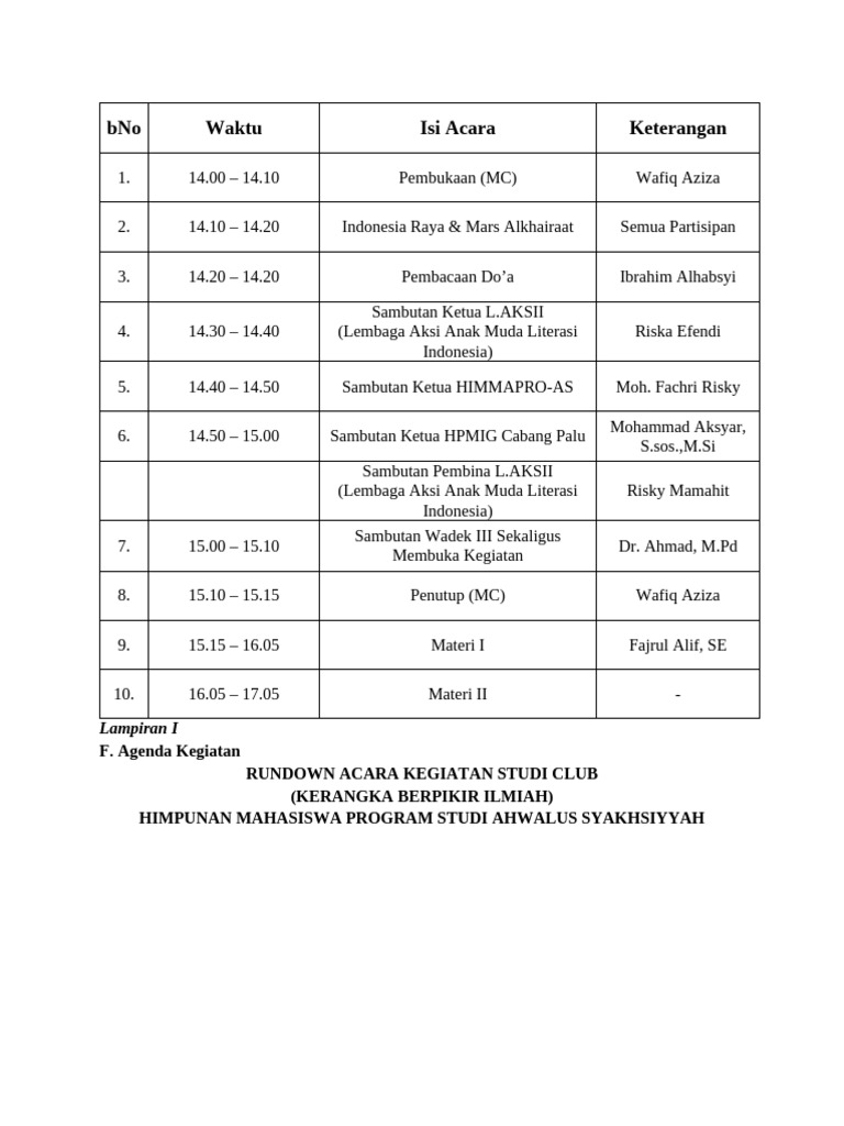 Rundown Acara Study Club | PDF