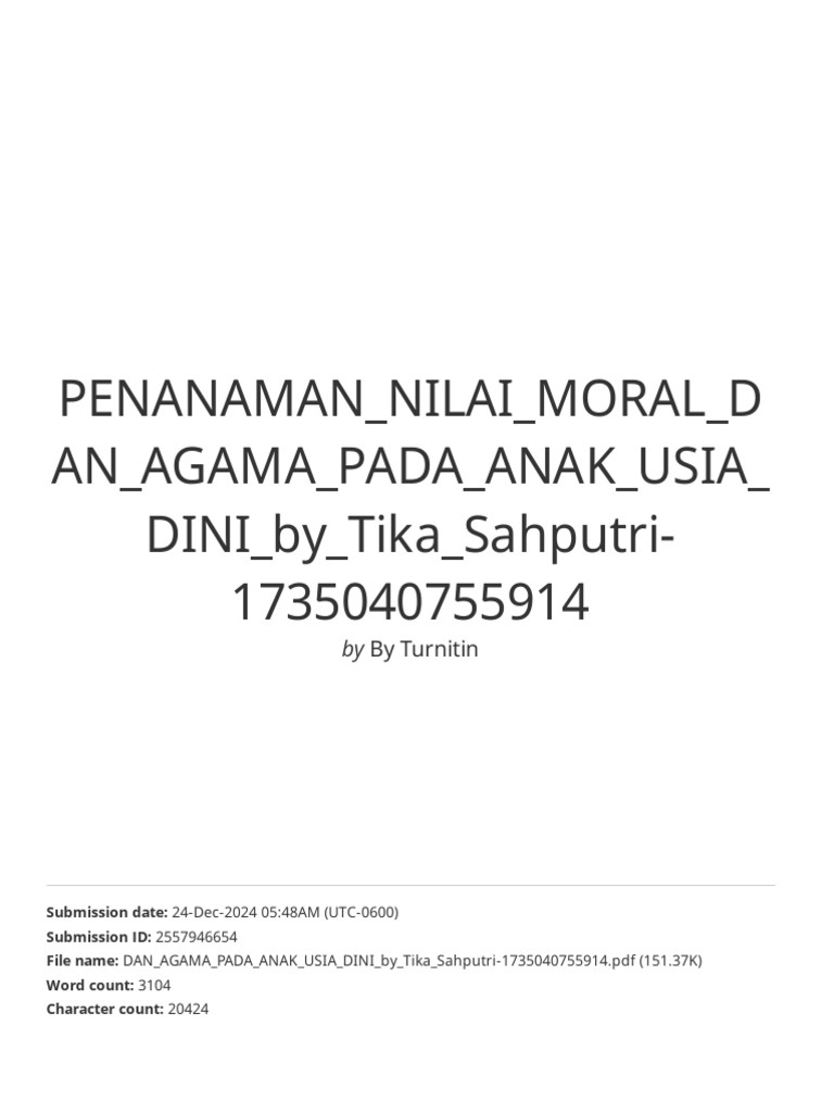 Penanaman Nilai Moral Dan Agama Pada Anak Usia Dini by Tika Sahputri-1735040755914 | PDF