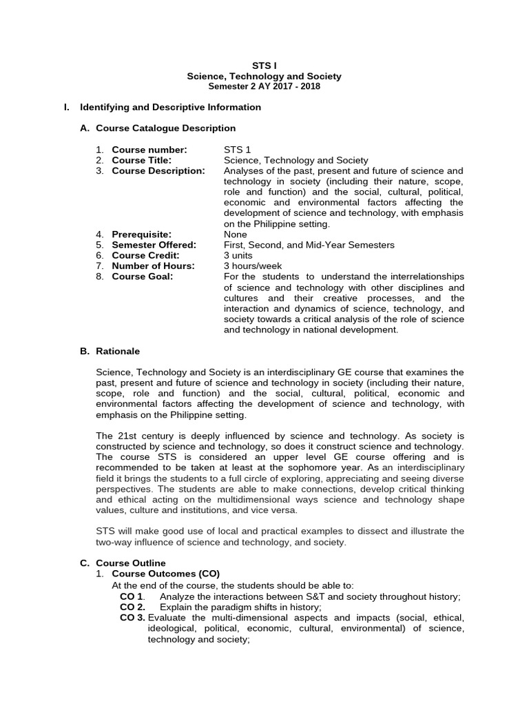 STS1 Syllabus Sem 2 Ay17 18 | PDF | Science | Interdisciplinarity