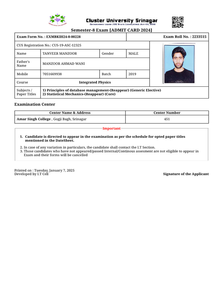 Tanveer Manzoor 8th Sem | PDF