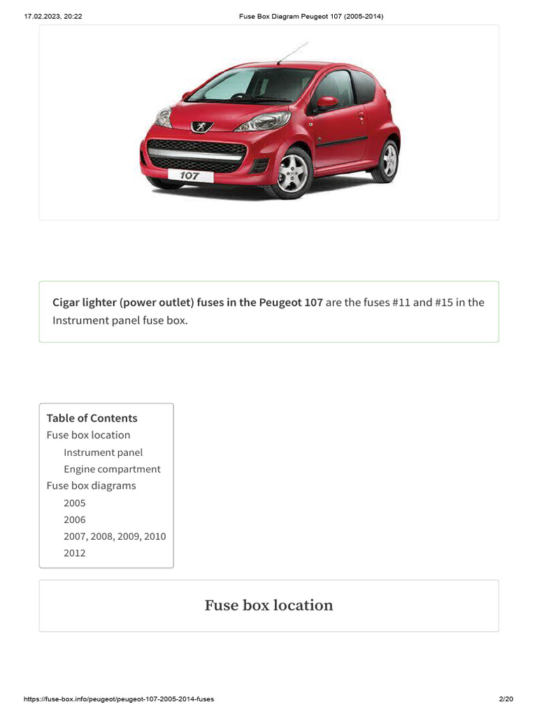 Peugeot 107 Fuse Box Diagrams (2005-2014) | PDF | Anti Lock Braking ...