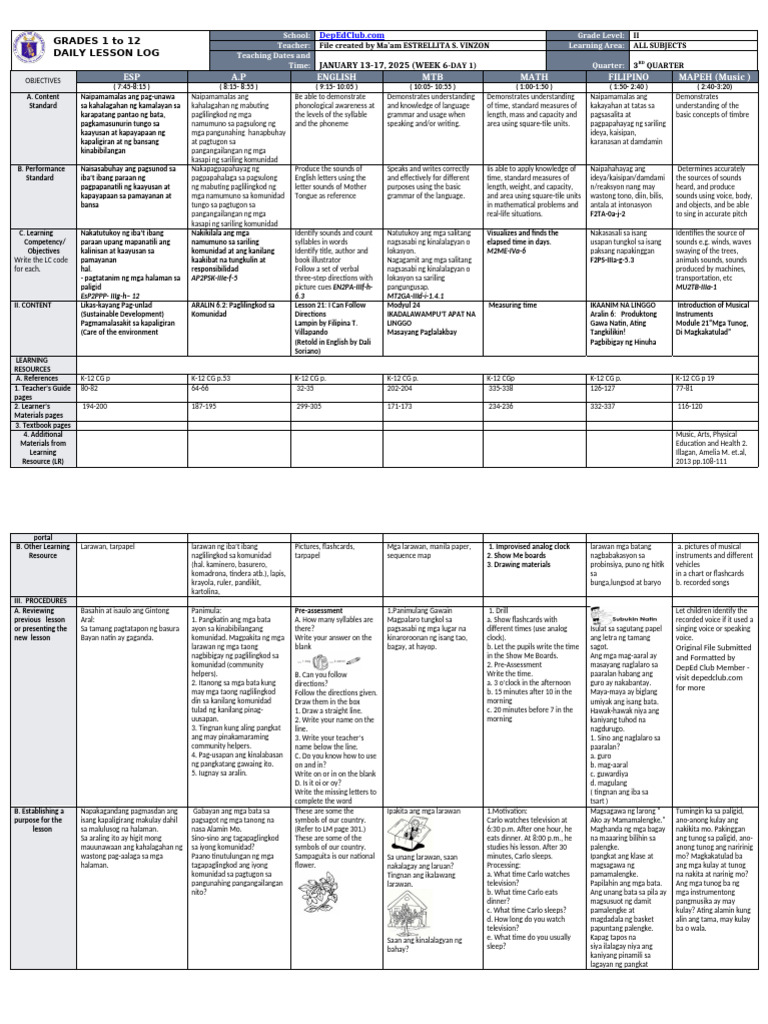 DLL - All Subjects 2 - Q3 - W6 - D1 | PDF