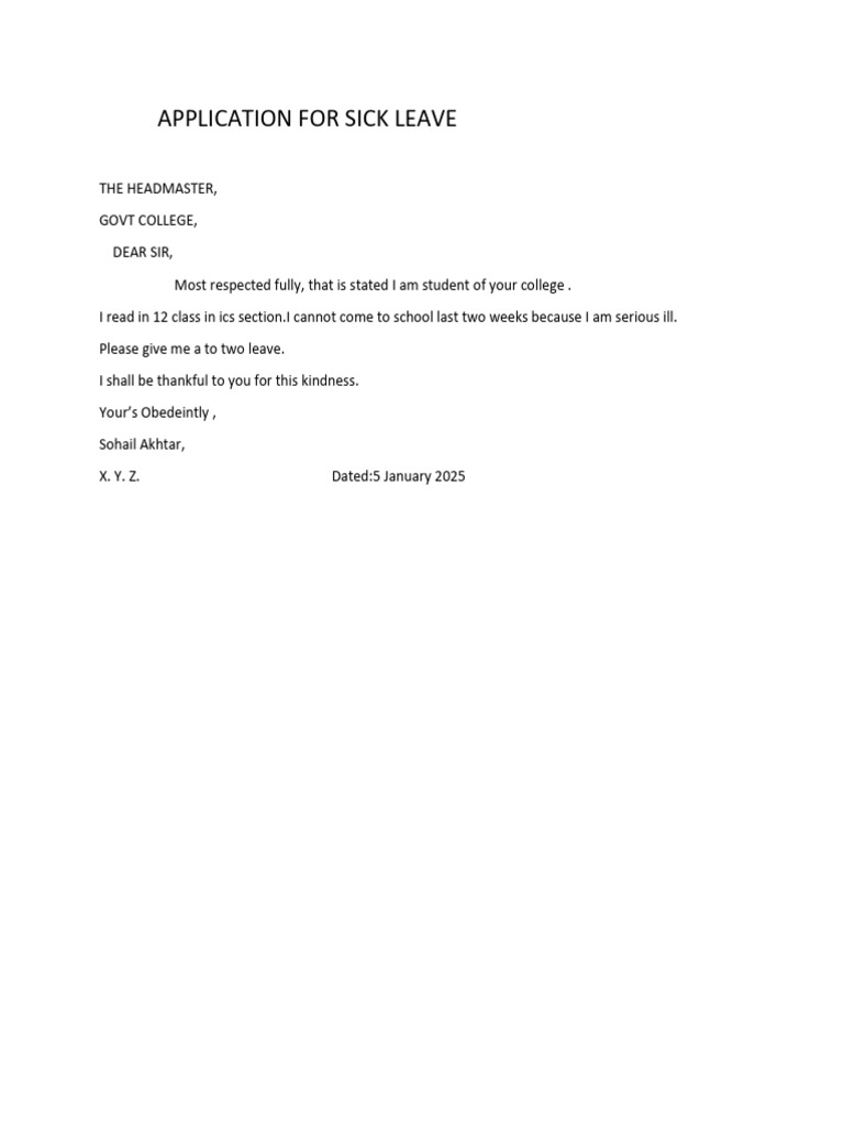 Application For Sick Leave. | PDF
