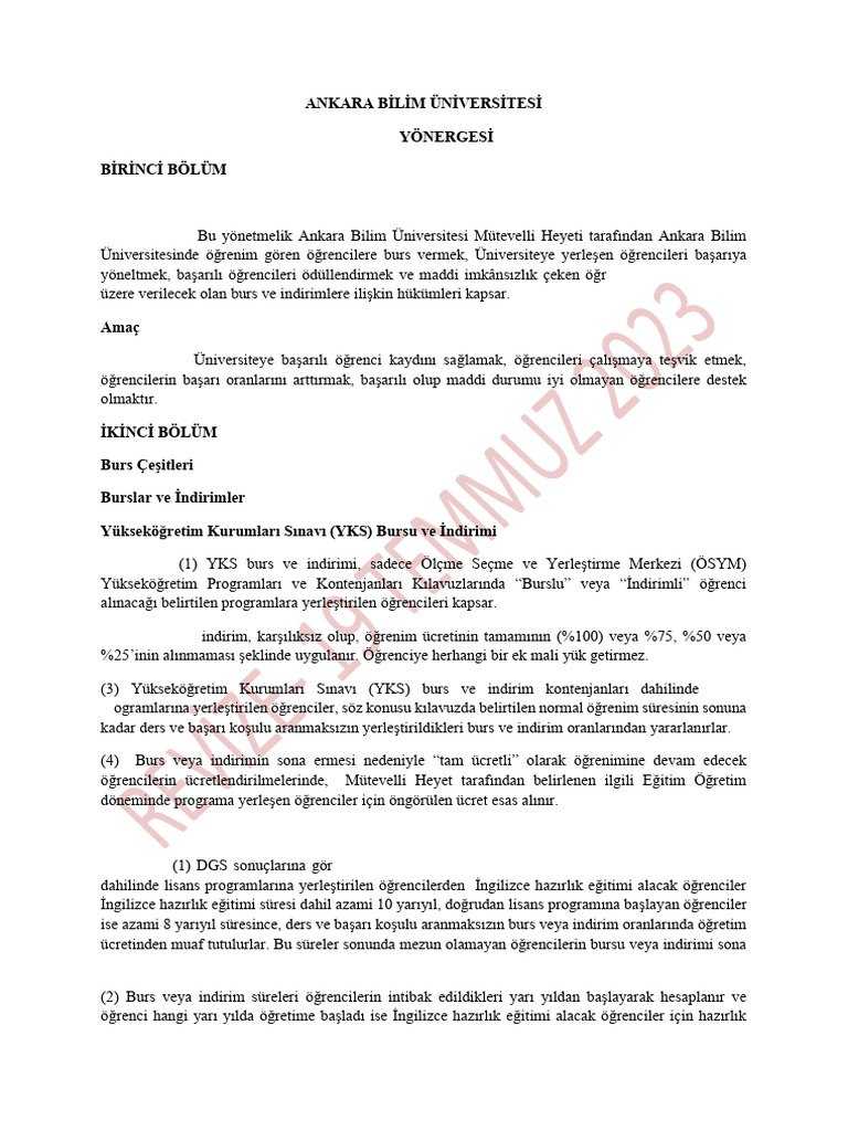 Burs Yonergesi 19temmuz2023 Revize 2 | PDF