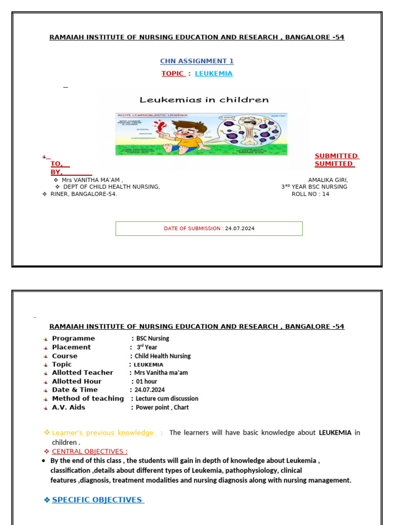 CHN Assignment Amalika Giri | PDF | Leukemia | White Blood Cell