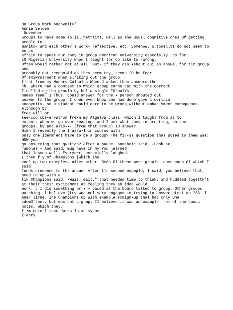 On Group Work Anonymity' | PDF