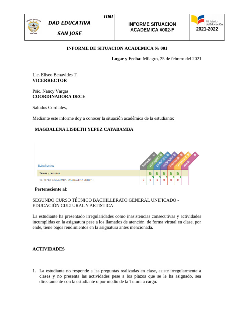 Informe Magdalena Lisbeth Yepez Cayabamba | PDF