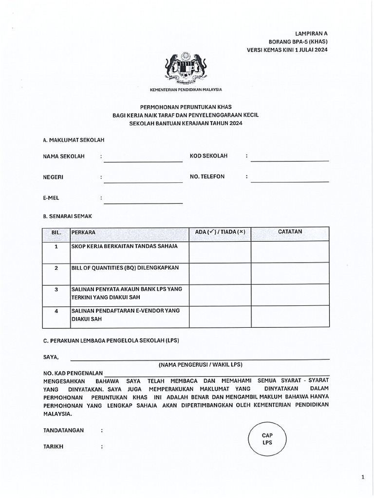Borang BPA-5 (Khas) | PDF