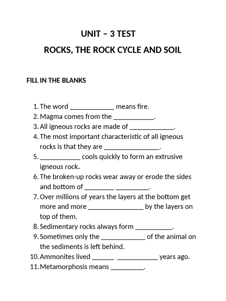 Unit 3 Test Answer Key | PDF | Rock (Geology) | Sedimentary Rock
