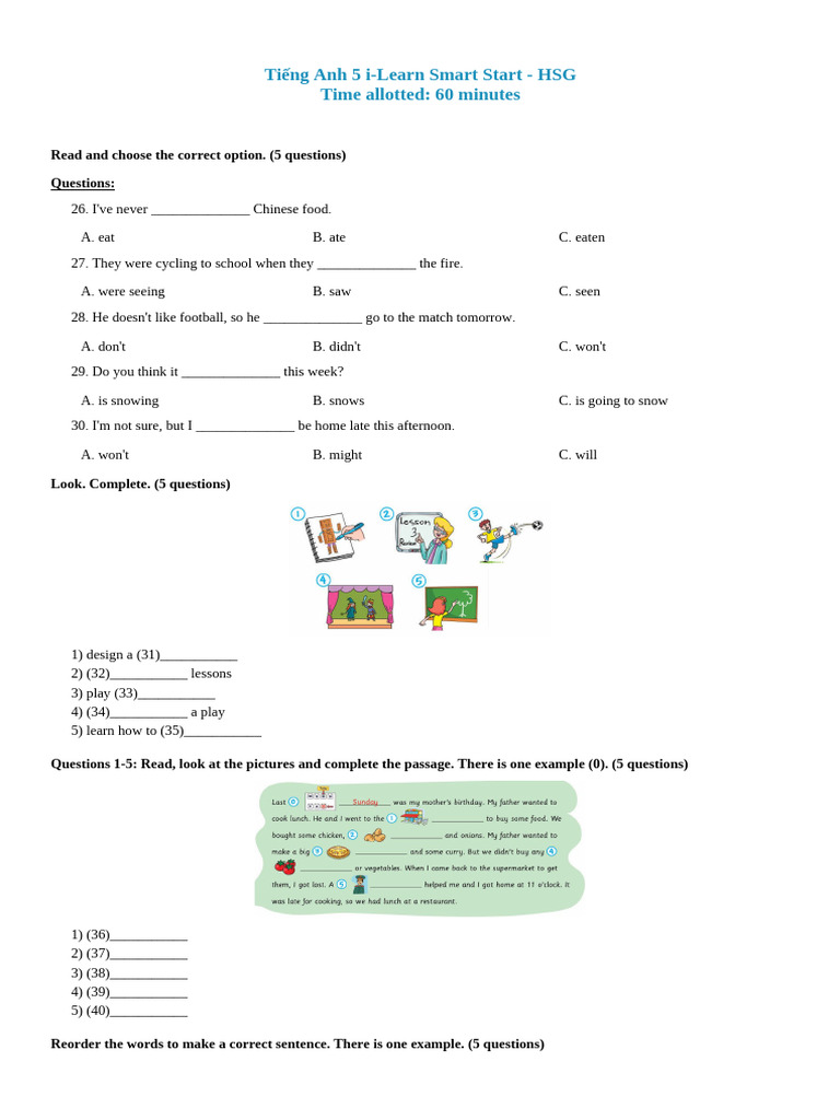 Tiếng Anh 5 i-Learn Smart Start - HSG - 1 | PDF