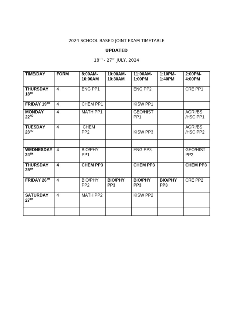 MOCK TIMETABLE UPDATED | PDF