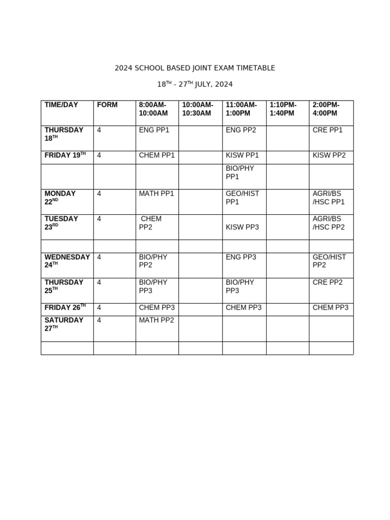 Mock 2024 Timetable | PDF