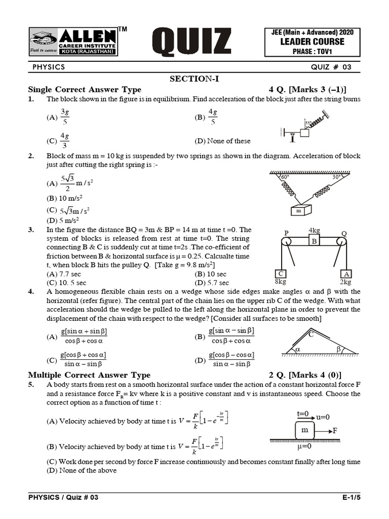 LQuiz (TOV1) # 03 (Eng) (2) | PDF | Force | Mass