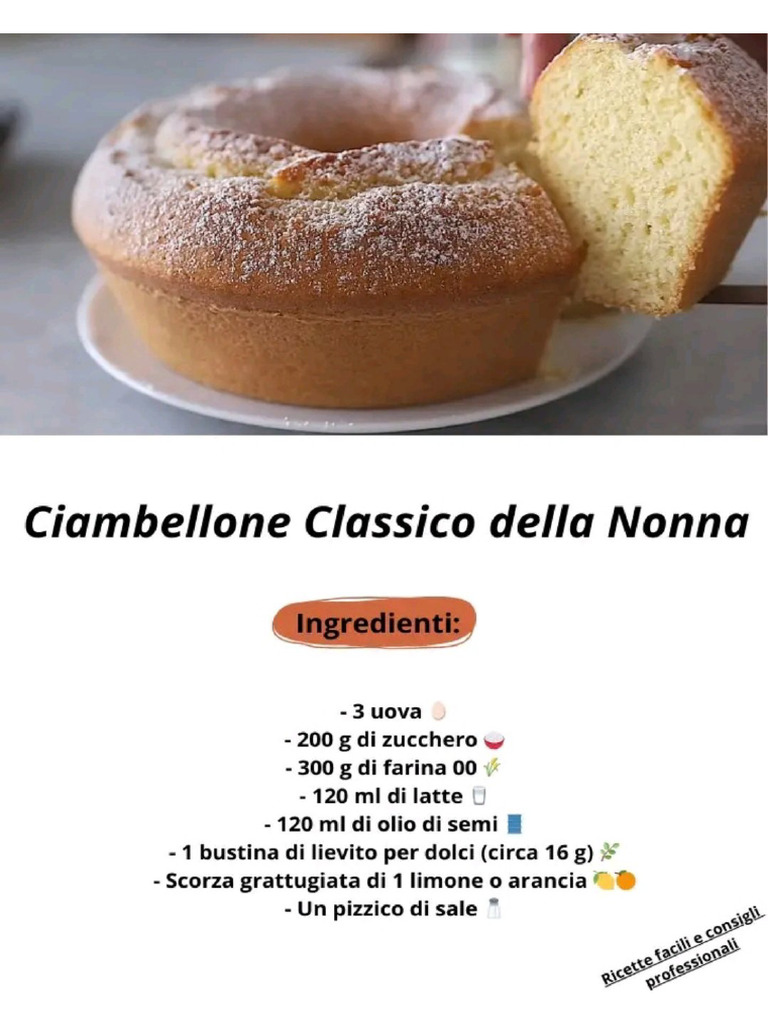Ricetta Ciambellone Classico Della Nonna | PDF
