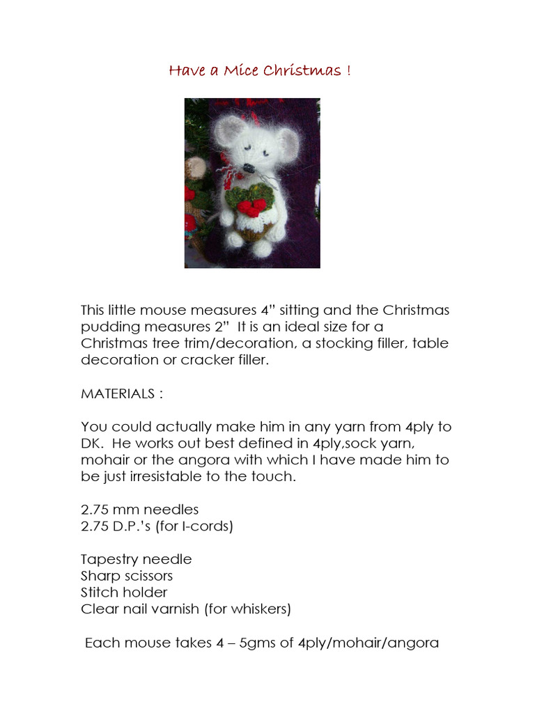 Free Christmas Pudding Mouse Pattern | PDF | Knitting | Yarn