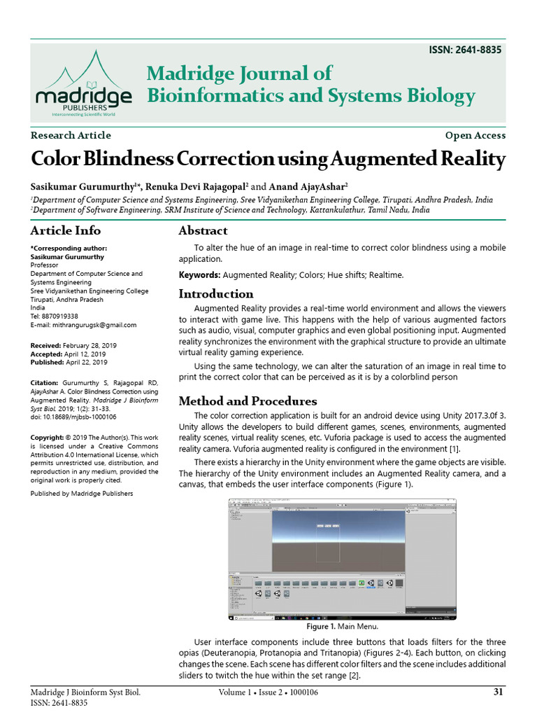 Color Blindness Correction Using Augment | PDF | Augmented Reality | Vision