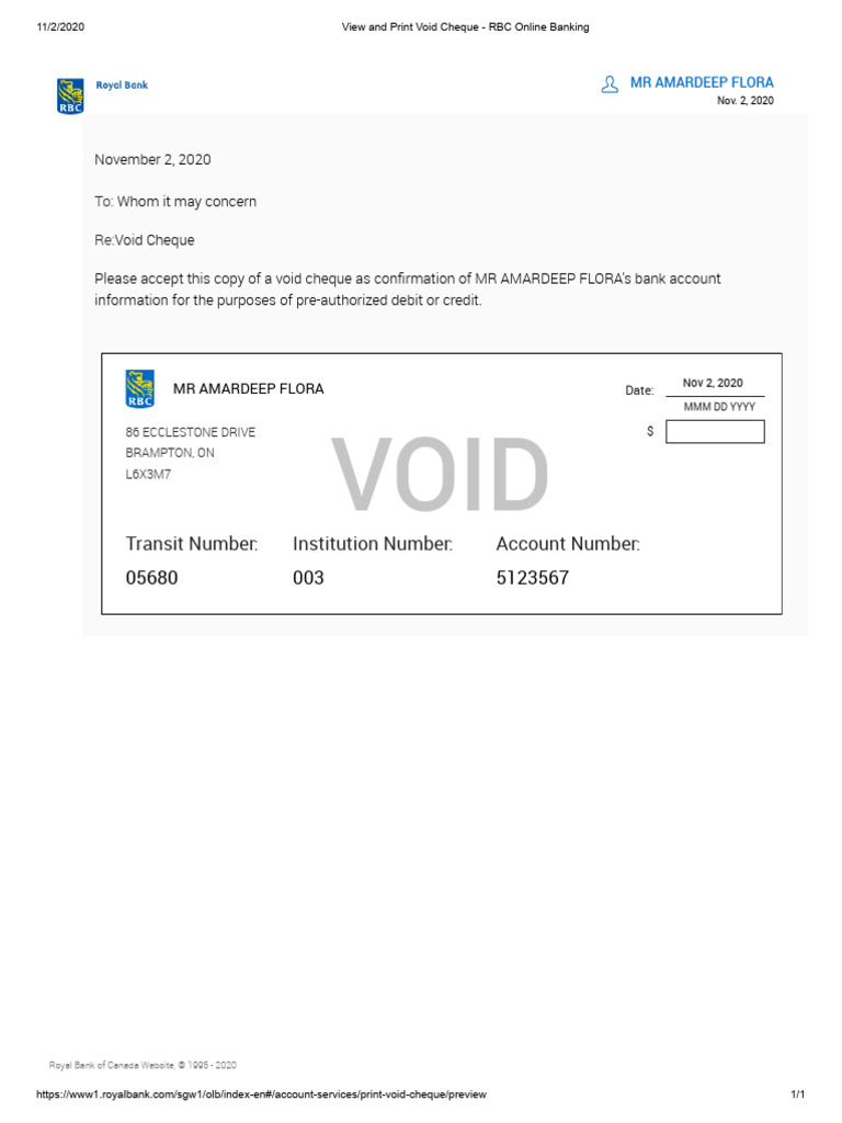 RBC Void Cheque Instructions | PDF