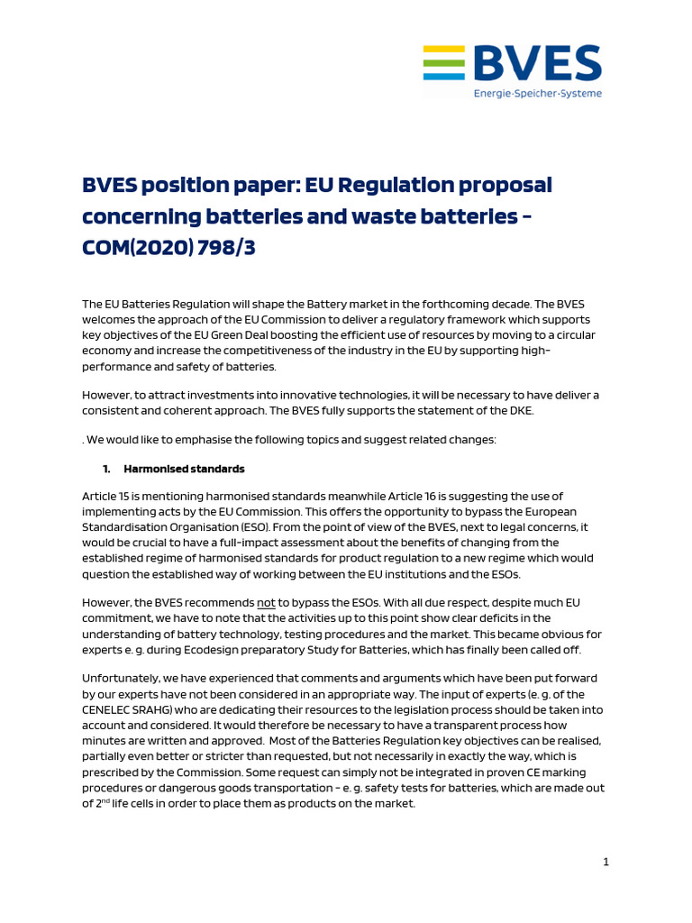 BVES position paper | PDF | Lithium Ion Battery | European Union