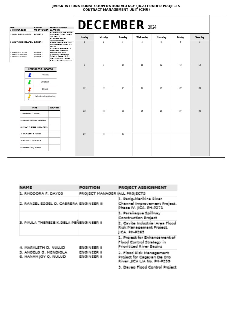 Calendar - Scheduling DECEMBER 2024 | PDF | Hydrology | Earth Sciences