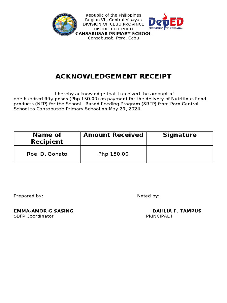 Acknowledgement Receipt | PDF | Economy Of The Philippines ...
