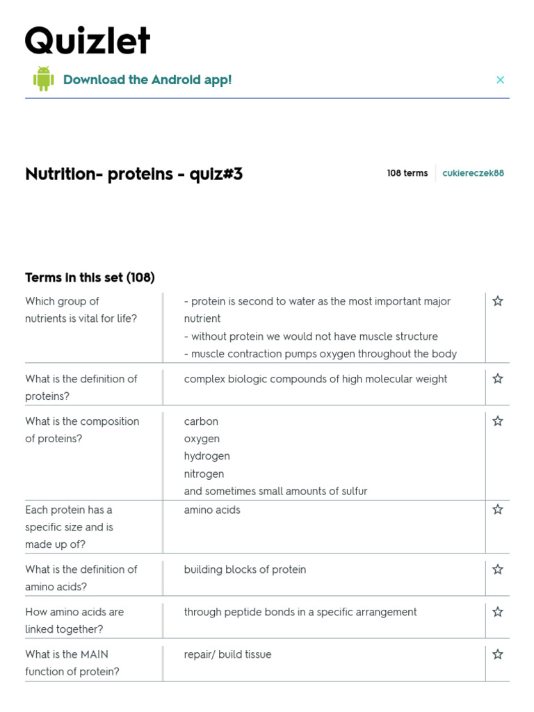 Nutrition- Proteins - Quiz#3 Flashcards _ Quizlet | PDF | Proteins ...