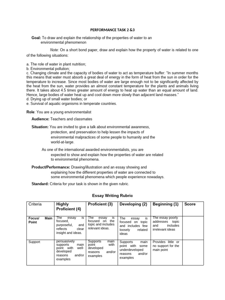 Performance Task 2 3 | PDF | Water | Essays